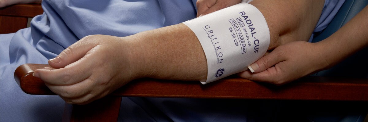 A GE Healthcare non-invasive blood pressure cuff.